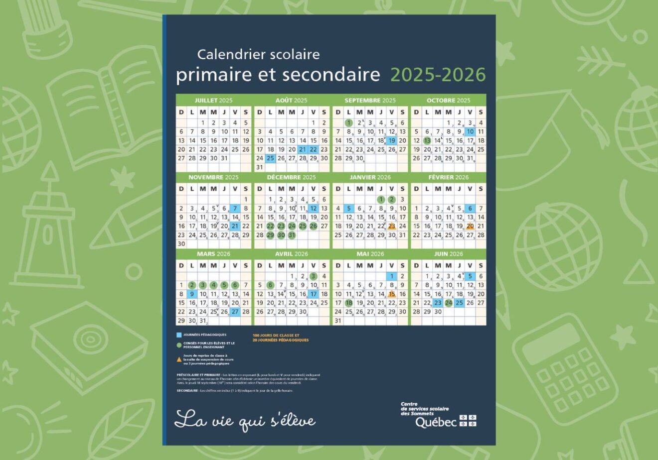 Correction apportée au calendrier scolaire 2025-2026 - Centre de services scolaire des Sommets